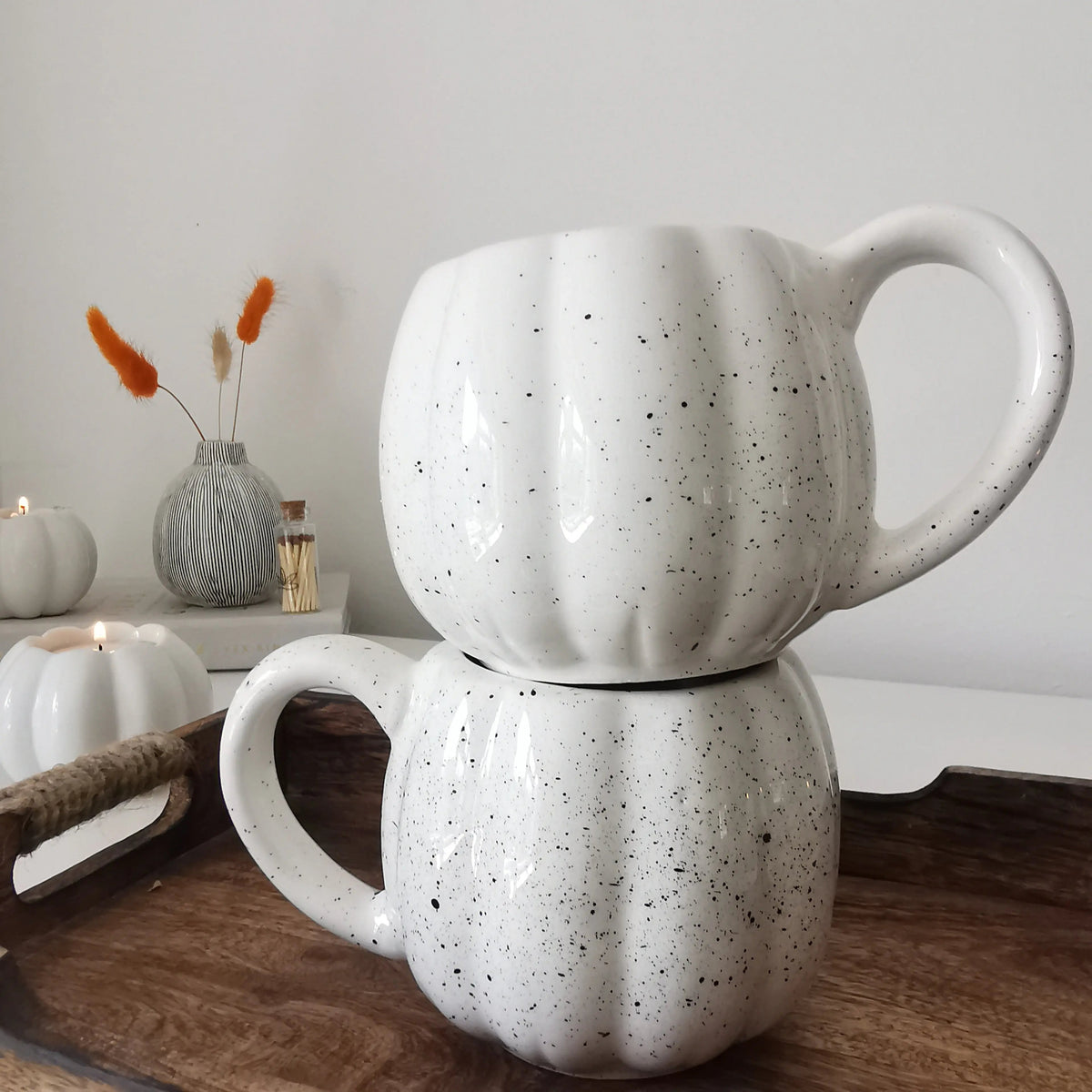 Speckled White Ceramic Pumpkin Halloween Mug Autumn Kitchen – Almasea